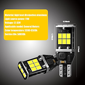 gunhunt 2 PCS Car Illumination Lights, T15 Reverse Light, Super Bright LED Bulb, High Power Decoding 3535 Chip Bulbs, Extremely Super Bright, Universal Bulbs Replacement (White Light)