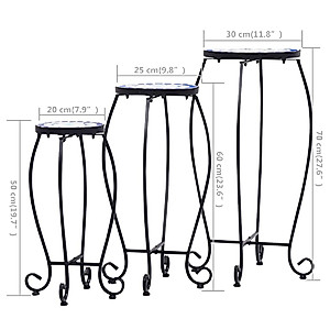 ZQQLVOO Mosaic Tables 3 pcs,Plant Stand,Plant Rack,Plant Display Stand,Multi-Purpose Plant Stand,Flower Stands,For Backyard,Garden, Balcony,Terrace,Blue and White Ceramic