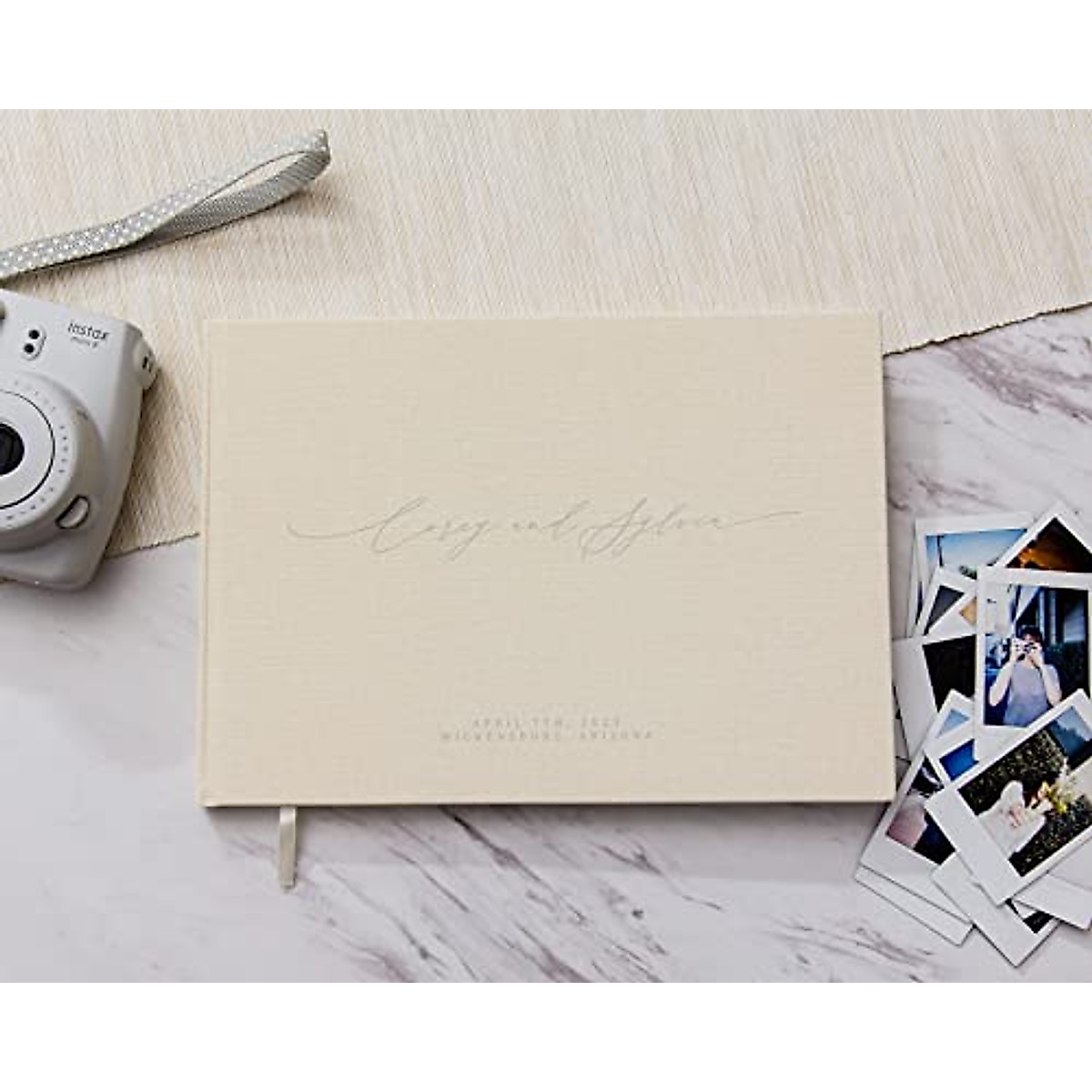 MUUJEE Personalized Guestbook in Cream - Premium Custom Modern Guest Book for Wedding Reception, Birthday Party or Events w/Bookmark Blank Pages for Signing 11.5 x 8.5 inches