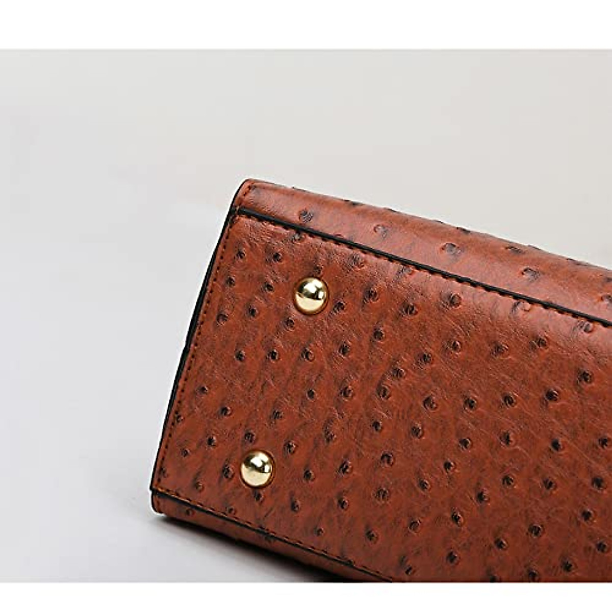 Patent Strap Shoulder Bags Ostrich Pattern Handbags 3pcs Hobos with Matching Wallet Tote Purse (Brown)