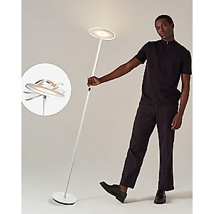 Brightech Sky LED Torchiere Super Bright Floor Lamp - Contemporary, High Lumen Light for Living Rooms and Offices - Dimmable, Indoor Pole Uplight for Bedroom Reading - White