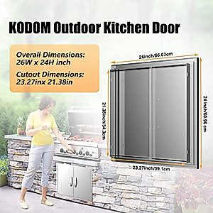 KODOM BBQ Access Door 26W x 24H Inch, Stainless Steel Double BBQ Doors,Weatherproof Outdoor Kitchen Doors for BBQ Island Outdoor Kitchen and Outside Cabinet