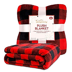 Winter Warm Red and Black Buffalo Plaid Patterned Decorative Super Soft Twin Woven Fleece Couch Throw Blanket
