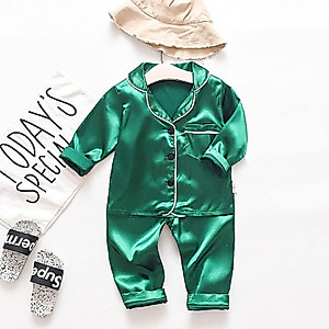 XBKPLO Cardigan Set Baby Boy Little Baby Girls Boys Pajamas Set Satin Silk Kids Short Sleeves Girl Baby Robe 18-24 Months A11 - Green