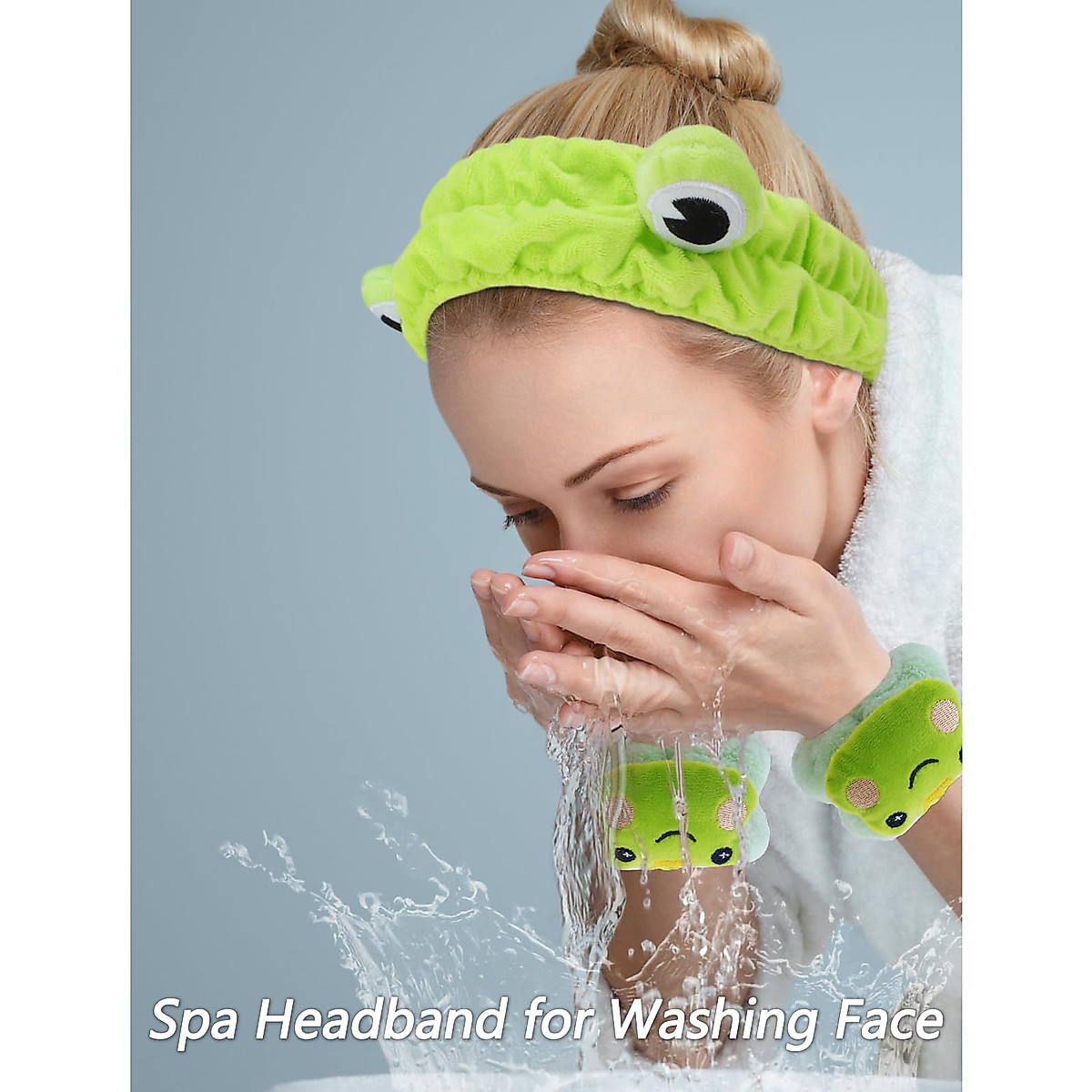 VELSCRUN 6 Pack Spa Headbands and Hair Accessories Set - Makeup, Face Washing, Skincare Wristbands with Green Sponge Bow Ties for Women Gifts