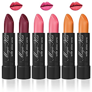 Magic Kiss Color Changing Matte 6 Piece Lipstick Set infused with Aloe Vera Made in USA (Colors of Aloha 3)