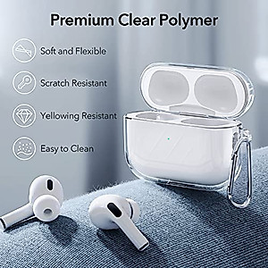 ESR Air Ripple Carrying Case Compatible with AirPods Pro (2nd Generation/1st Generation), Clear Protective TPU Cover with Carabiner, Supports Wireless Charging, Case for AirPods Pro 2, Clear