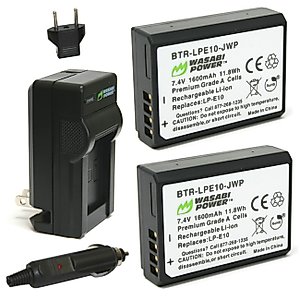 Wasabi Power LP-E10 Battery for Canon EOS Rebel T7, T6, T5, T3, T100 (2-Pack and Charger, 1600mAh)