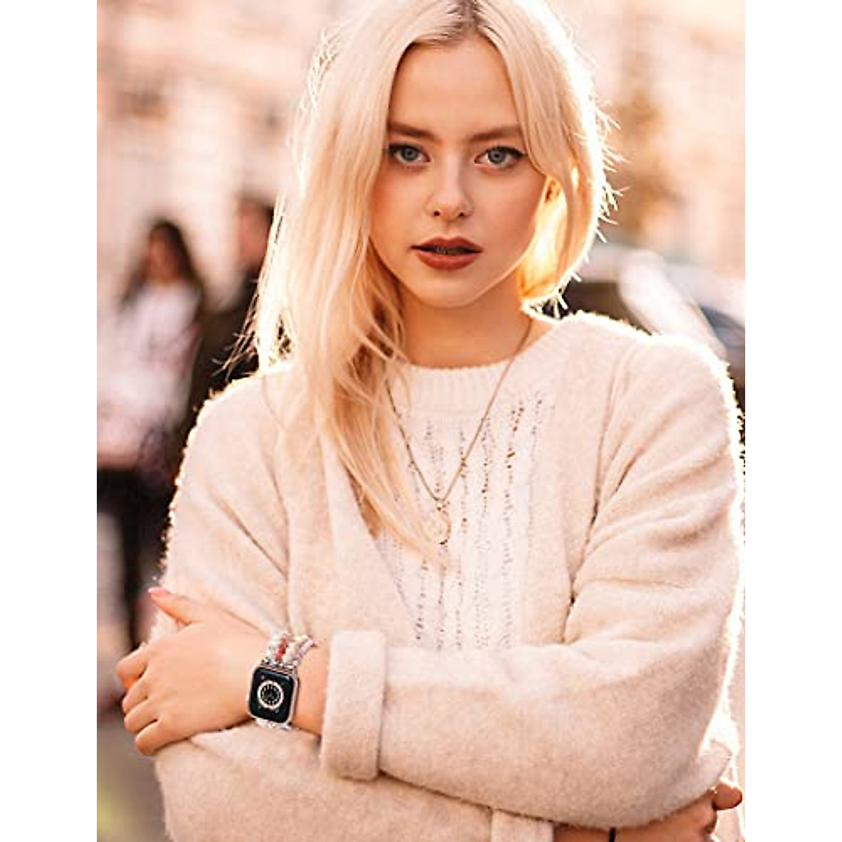 JR.DM Rose Gold Bracelet Beaded Watch Bands for Women Compatible with Apple Watch 38mm 40mm 41mm Handmade Elastic Stretch Watch Band, Fashion Dressy Cute Watch Strap for iWatch Series 8 7 6 5 4 3 2 1 SE