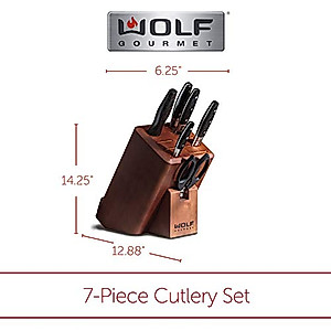 Wolf Gourmet 7 Piece Cutlery Knife Set, Hardwood Block, Forged High-Carbon Stainless Steel, Durable, Lifetime Limited Warranty (WGCU100S)