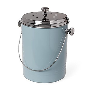 Gardener's Supply Company Large Stainless Steel Compost Pail | Stylish Kitchen Countertop Metal Compost Crock with Lid and Handle for Organic Composting | Holds 1.7 Gallon of Food Scraps