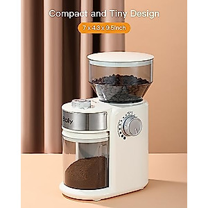 boly Electric Burr Coffee Grinder, Adjustable Burr Mill Coffee Bean Grinder with 18 Grind Settings, Burr Coffee Grinder for Espresso, Drip Coffee and French Press, White