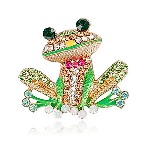 Comelyjewel Frog Brooch Pins for Women Men, Enamel Rhinestone Colorful