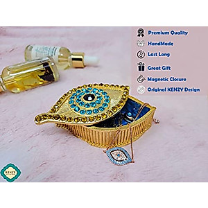 Swarovski Evil Eye Bracelets Box - Evil Eye Decor - Gold Bracelets Evil Eye Trinket Boxes, Gifts Golden Blue-Eye jewelry boxes for women & Girls -Travel Jewelry Organizer (Gold)