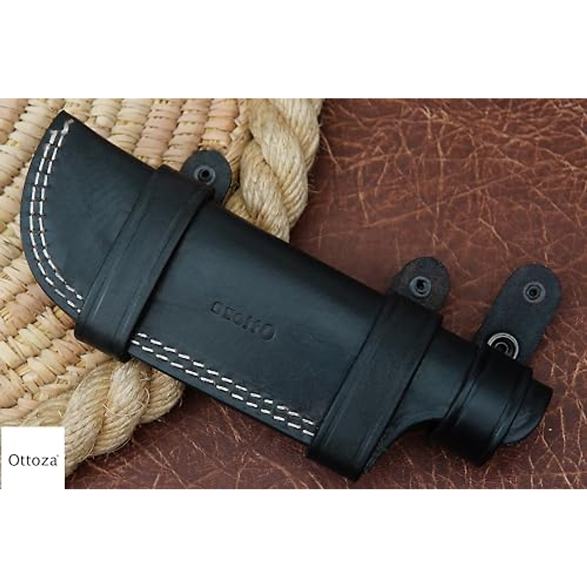 Ottoza Handmade Leather Knife Sheath LEFT HAND Bushcraft Knife Sheath - Hunting Knife Sheath - Survival Knife Sheath - Fixed Blade Knife Sheath Horizontal Carry Black TOP GRAIN LEATHER No:40