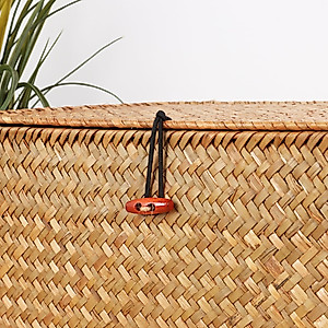 Moosky Wicker Shelf Baskets with Lid,Natural Seagrass Storage Basket Boxes Handwoven Rectangular Baskets Bins Multipurpose Home Organizer Decor (Large)
