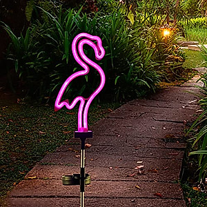 Pink Flamingo Solar Garden Stake Light, 1 Pack Outdoor Solar Pathway Light for Lawn Patio Yard Walkway, Neon Pink Lighting (30" Height)