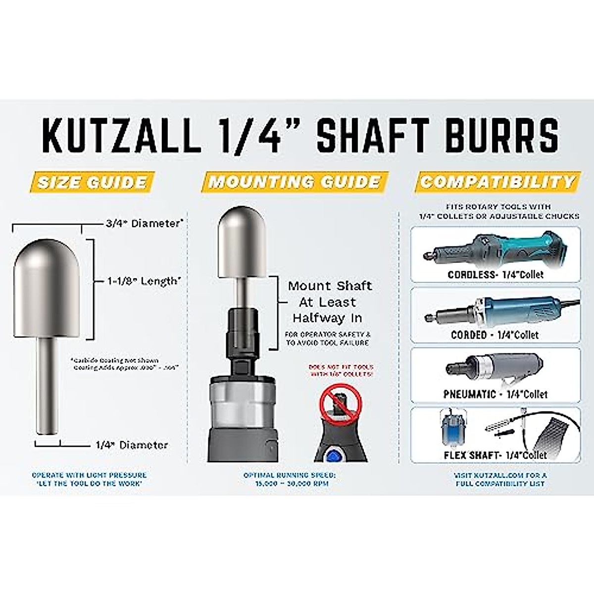 Kutzall Extreme Ball Nose Burr, 1⁄8" Shaft, Very Coarse - Woodworking Attachment for Dremel, Foredom, DeWalt, Milwaukee. Abrasive Tungsten Carbide 1⁄8" (3.1mm) Dia. X 7⁄8" (22.2mm) Length, BNX-18-EC