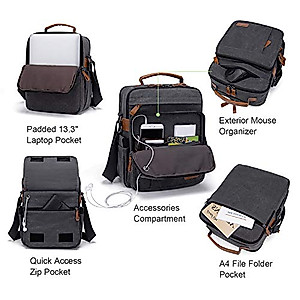 ESTARER Mens Messenger 13.3 inch Laptop Bag, Water-resistant Canvas Computer Briefcase Satchel Work Shoulder Bag Purse