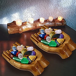 Montex Crystal Display Crarved Hand Shaped Crystal Holder, Crystal Shelf Wooden Key Bowl