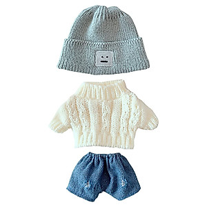niannyyhouse Doll Clothes Suit 7.8in/20cm Plush Doll Clothes Hat + Sweater + Shorts 3-Piece Set Doll Dressup Square Face Hat Denim Shorts White Sweater (Blue)