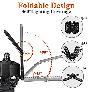 2 Pack Garage Light ,150W Deformable LED Garage Light ,8 Adjustable Panels Commercial Bay Lighting,E26/E27 Base Shop Lights ,Garage Light Bulb, LED Lights for Garage Organization, Basement,Warehouse