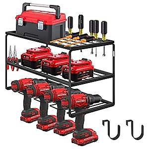 Dosker Tool Organizer Fathers Day Gifts Wall Shelf Mounted Garage Storage Rack 3 Layers Heavy Duty Metal Drill Holder Utility Storage Rack Garage, Workshop and Warehouse for Men Dad Gifts 1PC
