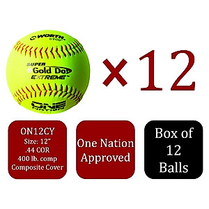Worth One Nation 12" (Pack of 12) Gold Dot Slowpitch Softball Balls, ON12CY