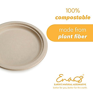 100% Compostable Disposable Paper Plates Bulk [9" 50 Pack], Bamboo Plates, Eco Friendly, Biodegradable, Sturdy Large Dinner Party Plates, Heavy-Duty, Unbleached by Earth's Natural Alternative
