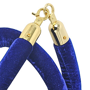 NovelBee 2 Pack of 5 Feet Velvet Rope with Gold Plated Hooks,Crowd Control Stanchion Post Queue Line Barrier (Blue)