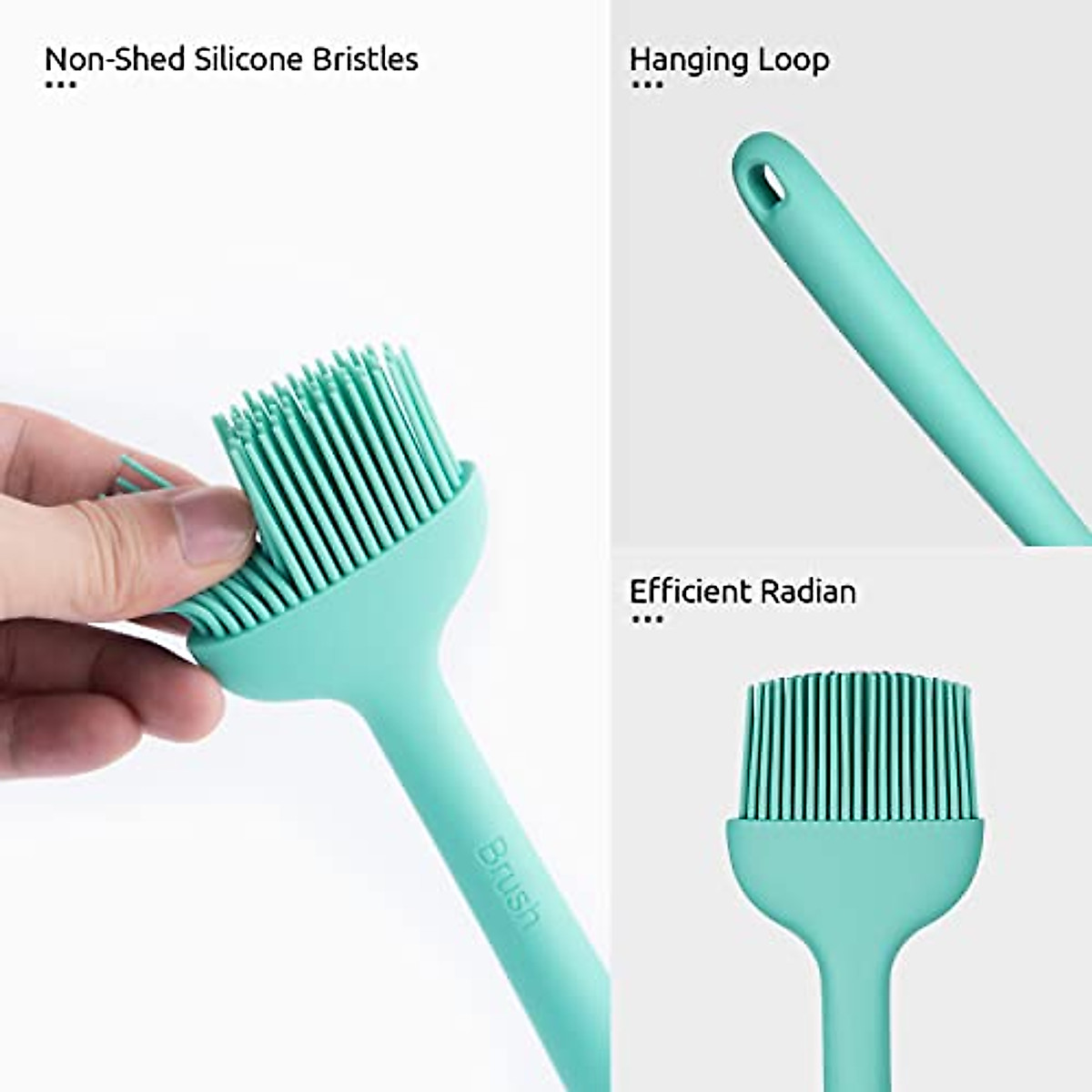 Angled Large Silicone Basting Brush, U-Taste 600ºF Heat Resistant 9.8 inch Kitchen Pastry Cooking Baking Food Rubber Head-Up Baster Brush for Oil Sauce BBQ Butter Grill Meat Egg Bread (Aqua Sky)