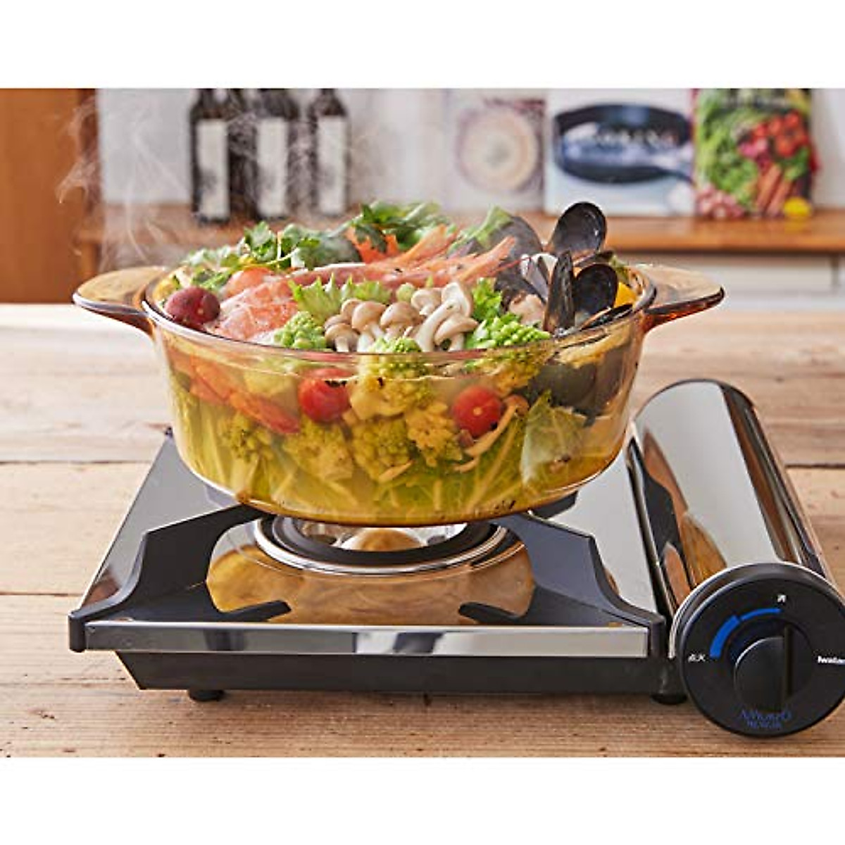 PEARL METAL VISIONS CP-8721 Tabletop Pot, 9.4 inches (24 cm), Heat Resistant Glass, Microwave Safe, Oven Safe, Dishwasher Safe, See Inside
