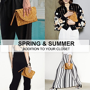 Straw Clutches Beach Bag for Women Summer Crossbody Straw Bag with Bag Strap (Coffee color)