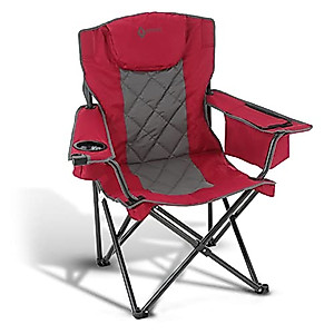 ARROWHEAD OUTDOOR Portable Folding Camping Quad Chair w/ 6-Can Cooler, Cup & Wine Glass Holders, Heavy-Duty Carrying Bag, Padded Armrests, Headrest & Seat, Supports up to 450lbs, USA-Based Support