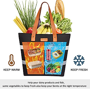 Sucipi Jumbo Insulated Cooler Tote Bag for Beach Foldable Insulated Reusable Grocery Bag with Zipper Large Insulated Shopping Bags for Frozen Food for Women Waterproof Leakproof