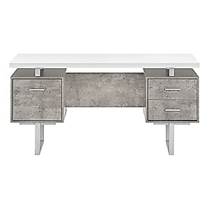 Monarch Specialties I 7633 Computer Desk, Home Office, Laptop, Left, Right Set-up, Storage Drawers, 60" L, Work, Metal, Laminate, Grey, White, Contemporary
