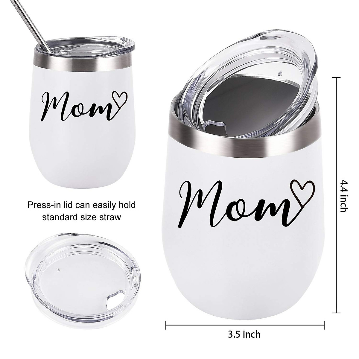 Mom and Dad Wine Tumbler Set, Funny Christmas Gifts for New Parents New Pregnancy New Dad New Mom Anniversary Birthday, Stainless Steel Insulated Wine Tumbler with Lid(12oz, Black and White)