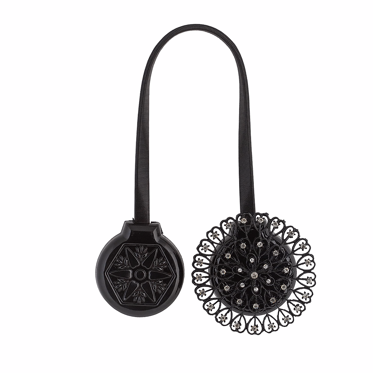Simplify Magnetic Curtain Tie Back | 7.5”-7.9” | Iron | Jewel Design | Decorative Holdback | Home Décor | Window | Black