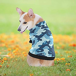 Kigai Blue Camo Dog Coat Fleece Warm Windproof Pet Clothes for Snow Cold Weather, Soft Cozy Breathable Dog Winter Jacket for Small Medium Large Dogs with Leash Hole Pet Coat(XXS - XL)