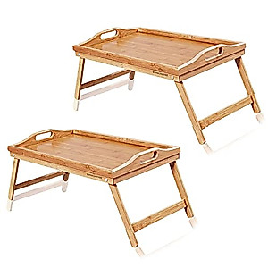 RoyalHouse Premium Bamboo Bed Tray, Breakfast Tray with Folding Legs, Portable Lap Tray Pack of 2