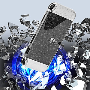 Switch OLED Glitter Case, Soft and Comfortable Switch OLED TPU Case with Cute Switch OLED Thumb Grips