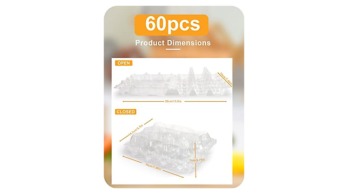 Pintuson 60 Pack Clear Egg Cartons for Chicken Eggs