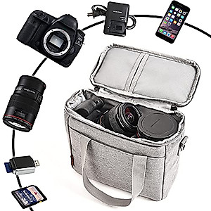 FOSOTO Camera Bag Case with Waterproof Rain Cover Compatible for Nikon D3500 D5600 D7500 D610 Canon EOS 4000D 2000D SL3 T7 M50 M6 SX530 Fujifilm X-T20,Grey