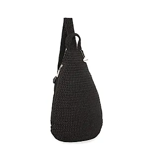 The Sak Geo Sling Backpack in Crochet, Single Sling Shoulder Strap, Black