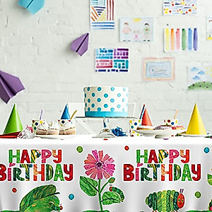 3 Pieces Cartoon Very Hungry Little Green Caterpillar Happy Birthday Tablecloth Insects Theme Rectangular Table Cover Decorations Decor for Kids Baby Shower 1st Birthday Party Dining Banquet Supplies