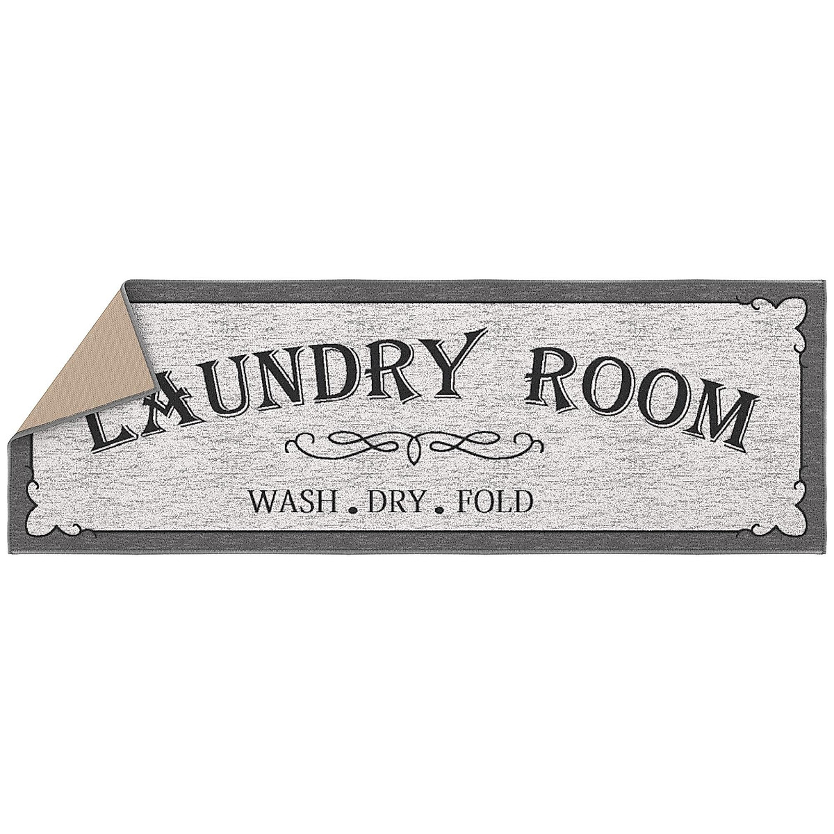 Ottomanson Laundry Collection Non-Slip Rubberback Laundry Text Design 2x5 Laundry Room Runner Rug, 20" x 59", Light Gray