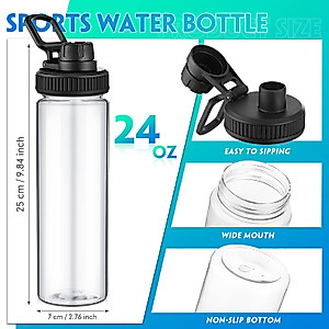 Raiten 24 oz Clear Plastic Sports Water Bottle with Spout Lid, 12 Pack, Bulk, 24 oz