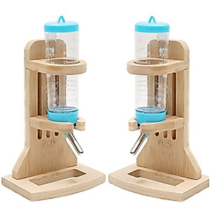 (2-Pack) 4oz Small Pet Water Bottle with Bamboo Stand (Blue) - Adjustable Height Free-Standing Water Bottle Holder for Gerbils, Hamsters, and Rats - Stand Made from All-Natural Nail-Free Bamboo
