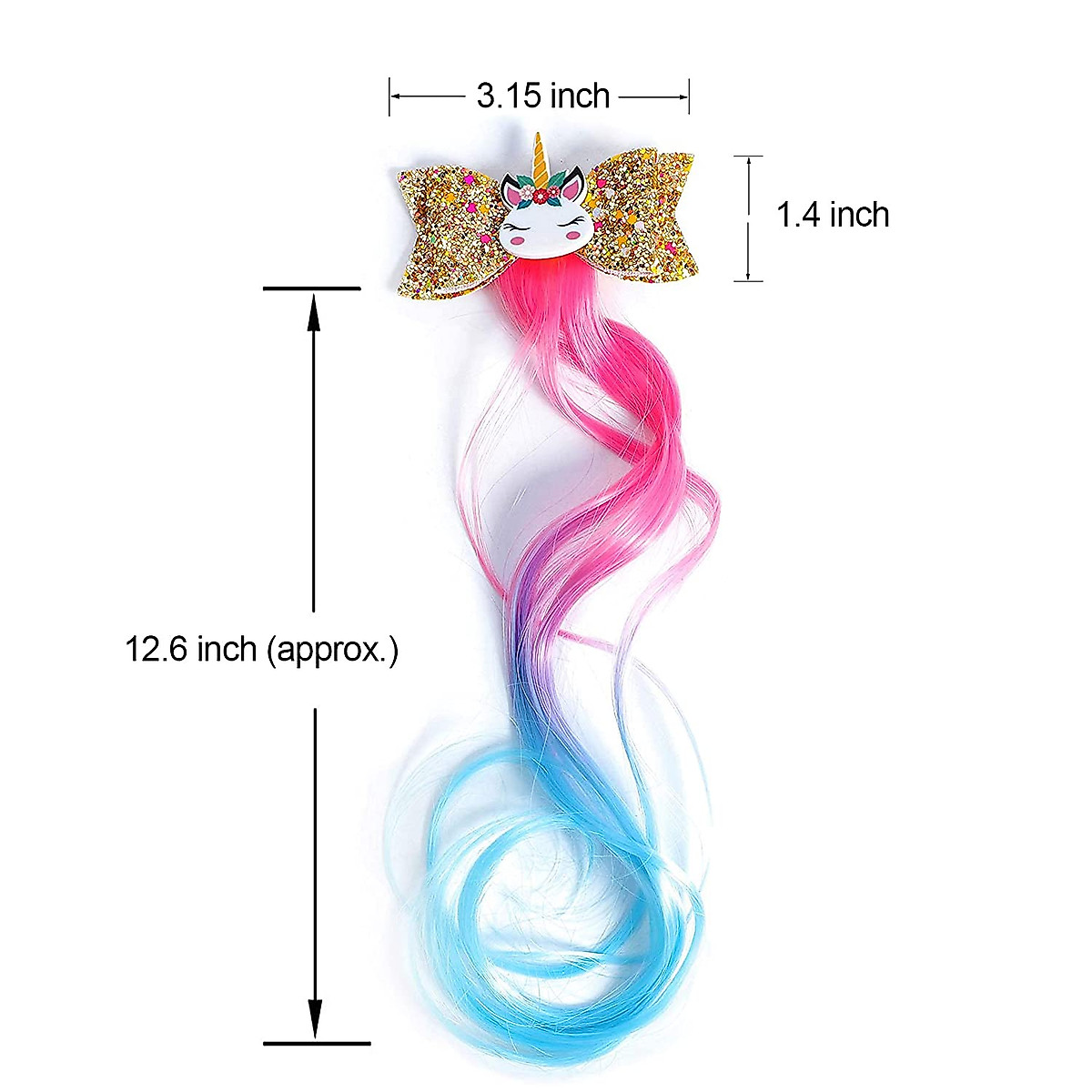 Hair Accessories for Girls - Unicorn Hair Clips, Glitter Braided Hair Extensions, Gradient Hair Bows for Dress Up