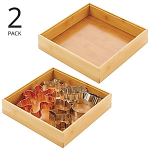 mDesign Wooden Bamboo Drawer Organizer - 9" Square Stackable Storage Box Tray for Kitchen Drawers/Cabinet - Utensil, Silverware, Spatula, and Flatware Holder - Echo Collection - 2 Pack, Natural Wood